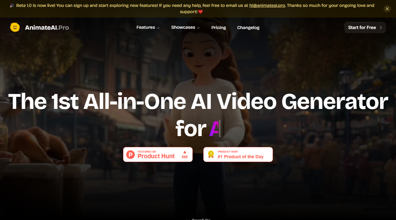 AnimateAI 是一个集成的AI视频生成器，专注于动画系列的制作，提供从角色生成到视频制作的全流程服务。-SOAI.IM