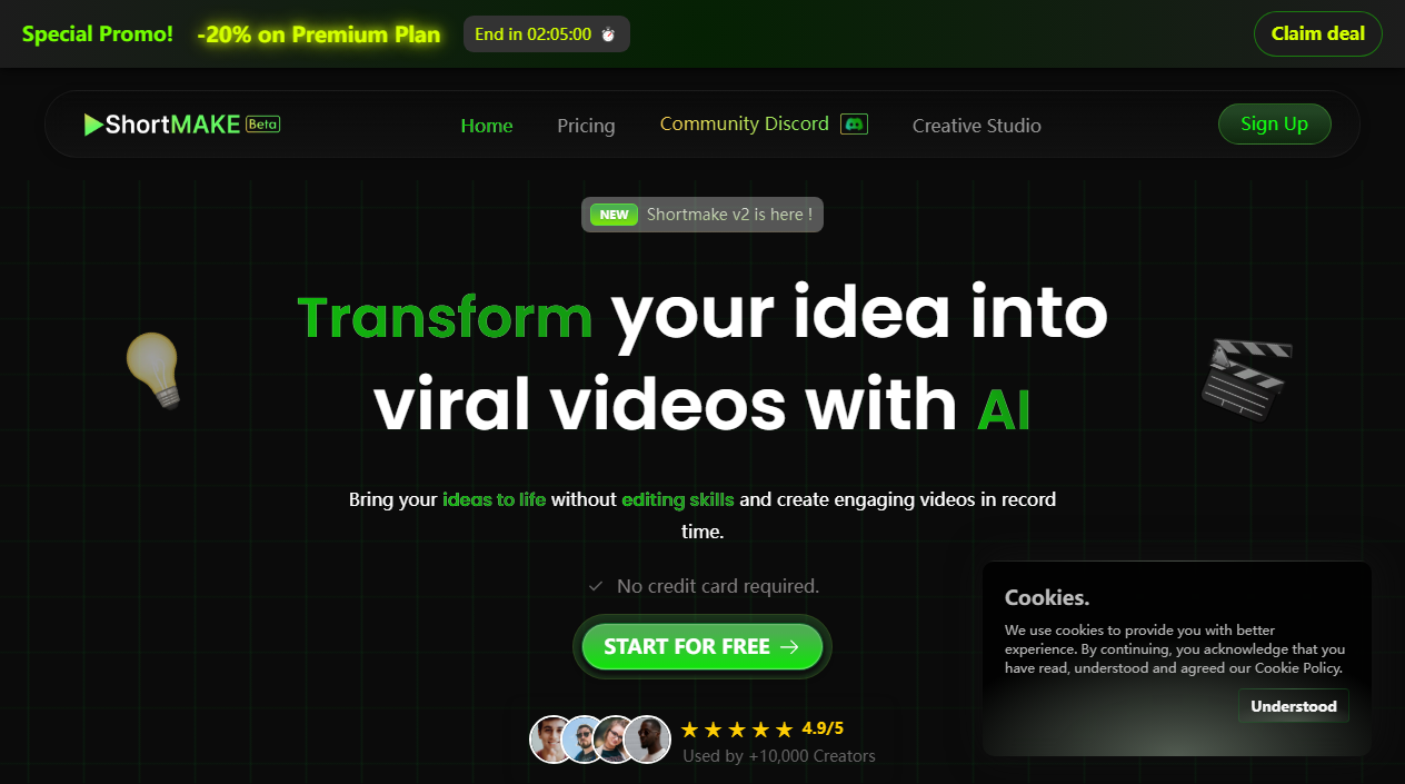 ShortMake 是一个利用人工智能技术帮助用户快速创建高质量视频的平台，特别适用于社交媒体内容创作。-SOAI.IM