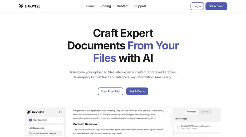 Inkwise利用AI技术，将用户上传的文件转化为专业的报告和文章，提供智能内容提取、参考管理、预测写作等功能。-SOAI.IM
