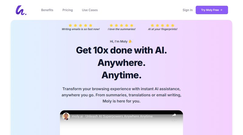 Moly 是一款提供即时 AI 助力的浏览器扩展，帮助用户在任何地方、任何时间提高工作效率。-SOAI.IM