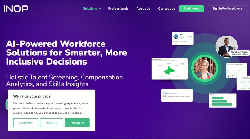 INOP提供AI驱动的劳动力解决方案，帮助企业做出更智能、更包容的决策，包括人才筛选、薪酬分析和技能洞察。-SOAI.IM