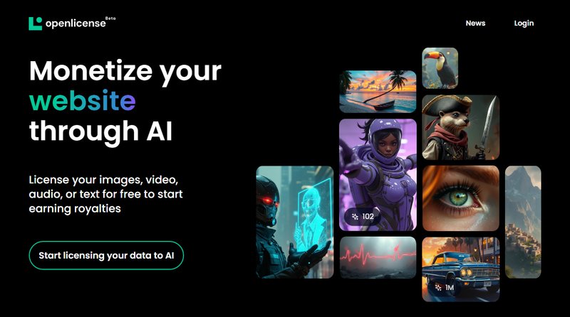Openlicense 是一个通过AI技术帮助内容创作者管理和授权其内容的平台，支持图像、视频、音频和文本数据的授权，并提供使用跟踪和收益分配功能。-SOAI.IM
