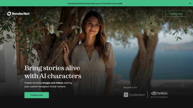 RenderNet AI 是一个强大的AI工具，用于生成图像和视频，提供对角色设计、构图和风格的极致控制。-SOAI.IM