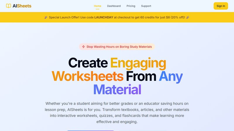 AI Worksheet Generator是一个快速创建自定义学习工作表的工具，旨在帮助学生和教师提高学习效率和教学准备效率。-SOAI.IM