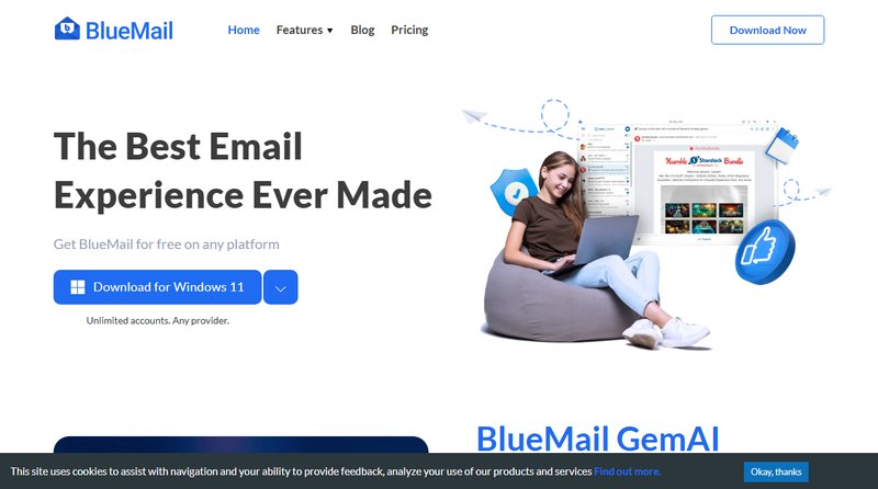 BlueMail是一款跨平台的免费电子邮件和日历应用，支持管理多个邮件账户，并提供AI辅助功能。-SOAI.IM