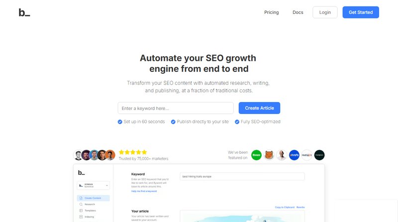 Byword是一个高质量AI文章写作工具，旨在自动化SEO增长引擎，从研究到发布，全面提升内容质量和效率。-SOAI.IM