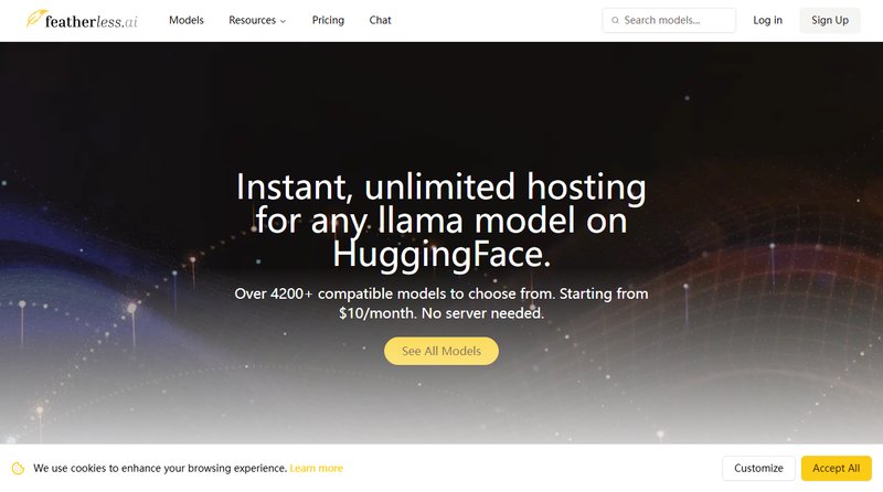 Featherless.ai 提供无服务器的大语言模型托管服务，支持超过4200个HuggingFace模型，价格从每月10美元起。-SOAI.IM