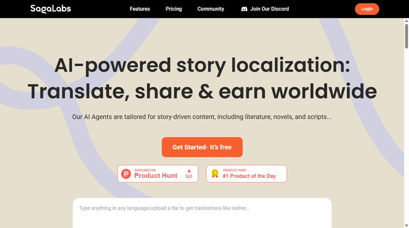 SagaLabs 提供 AI 驱动的故事本地化翻译服务，支持 200 多种语言，帮助创作者在全球市场赚钱。-SOAI.IM