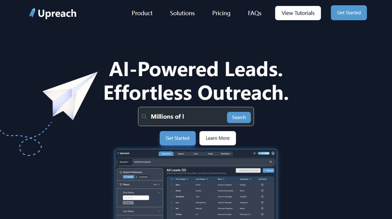 Upreach是一个AI驱动的潜在客户生成和个性化邮件发送平台，帮助企业高效地找到目标客户并进行精准营销。-SOAI.IM