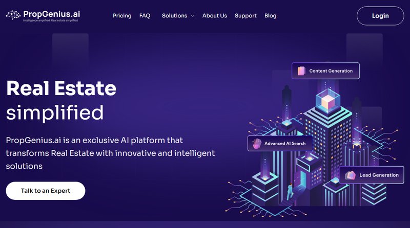 PropGenius.ai 是一个专为房地产行业设计的AI平台，提供智能化的房地产投资回报和房价增长预测洞察，以及自动化的房产描述和社交媒体帖子生成服务。-SOAI.IM