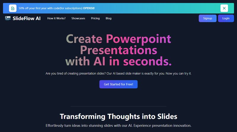 SlideFlow AI 是一款基于人工智能的演示文稿制作工具，帮助用户快速创建精美的幻灯片。-SOAI.IM