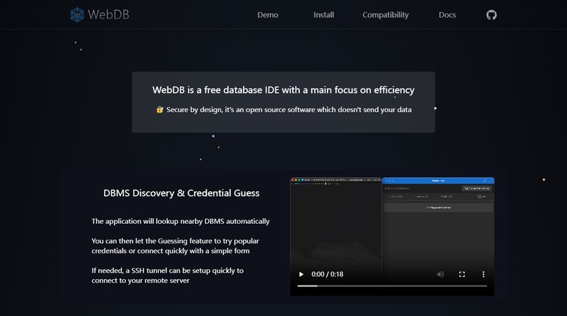 WebDB 是一个开源的数据库集成开发环境，专注于效率和安全性，支持多种数据库管理系统，并提供强大的查询编辑器和AI助手功能。-SOAI.IM