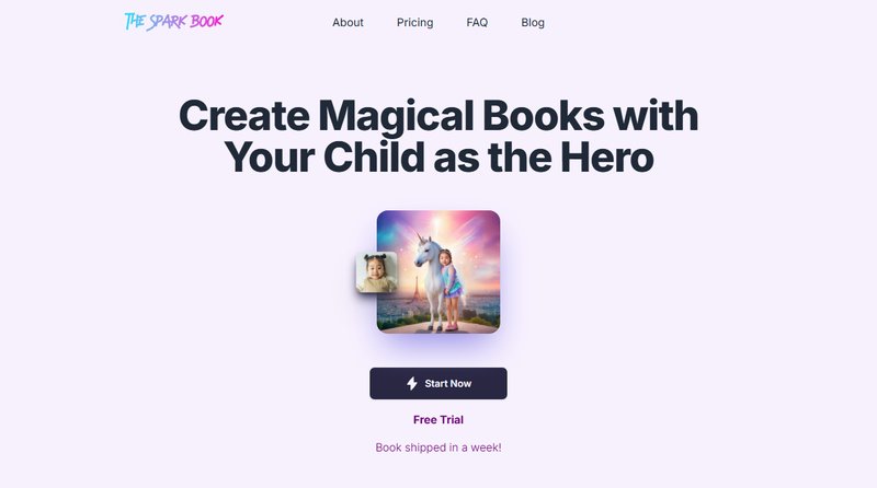 The Spark Book 是一个帮助家长为孩子创作个性化故事书的平台，旨在通过让孩子成为故事的主角来提升他们的自信心和想象力。-SOAI.IM