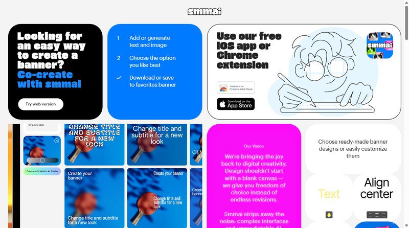 SMMAI是一个免费的AI横幅制作工具，提供快速、直观的设计体验，帮助用户轻松创建专业横幅。-SOAI.IM