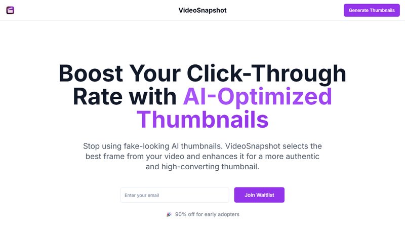VideoSnapshot是一款AI驱动的YouTube缩略图生成工具，旨在提升视频点击率。-SOAI.IM