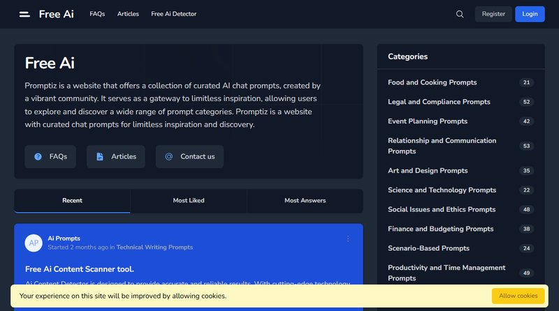 Promptiz是一个免费的AI提示库和工具网站，提供各种AI提示分类和资源。-SOAI.IM