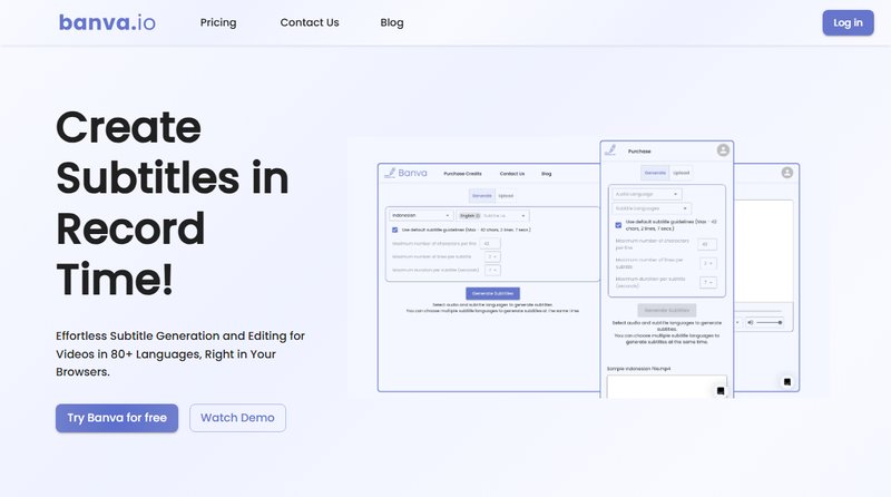 Banva提供AI字幕生成、转录和翻译服务，支持80多种语言，快速生成字幕并具备强大的编辑功能。-SOAI.IM
