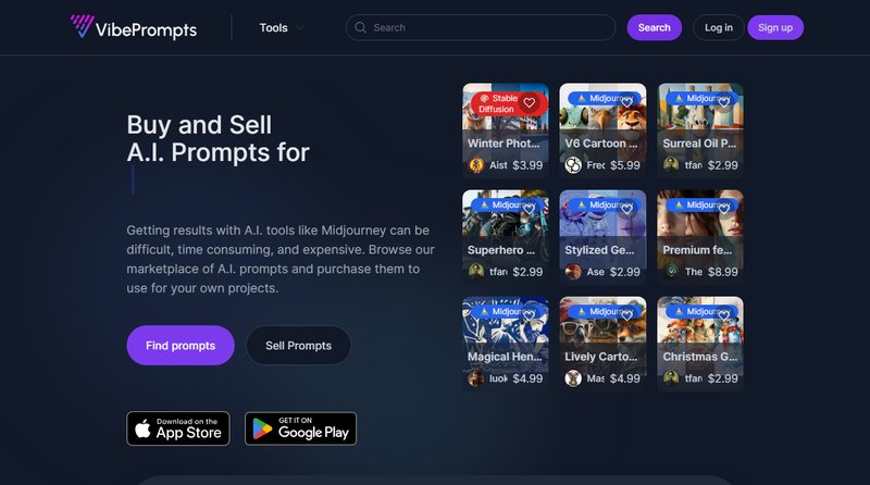 VibePrompts是一个专注于AI提示词买卖的平台，帮助用户快速获取和使用AI工具生成的内容。-SOAI.IM