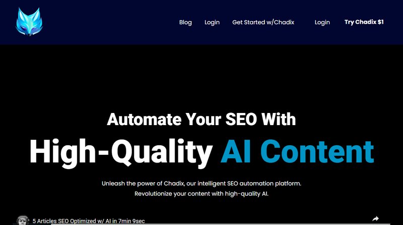 Chadix是一款利用高质量AI内容自动化SEO的智能平台，帮助用户提升网站可见性和内容创作效率。-SOAI.IM