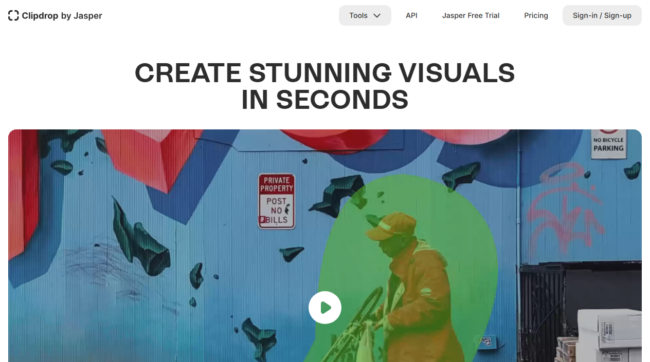 Clipdrop 提供基于AI的图像处理工具，帮助用户快速创建和编辑视觉内容。-SOAI.IM