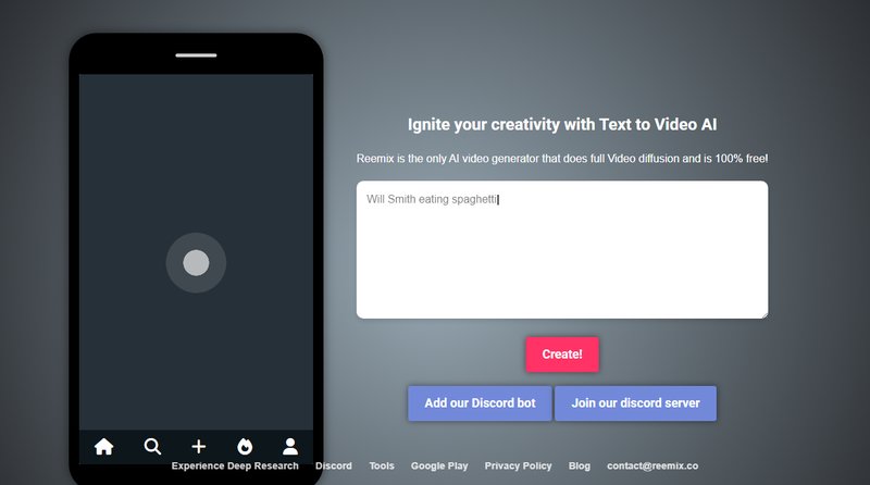 Reemix是一款AI驱动的文本转视频生成器应用，完全免费且支持完整的视频扩散技术。-SOAI.IM