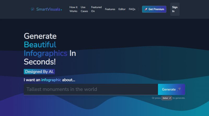 SmartVisuals.app 是一个基于AI的信息图表生成工具，帮助用户快速创建精美的信息图表。-SOAI.IM