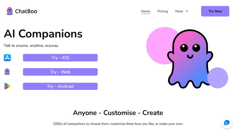 ChatBoo是一款个性化的AI伴侣应用，提供高质量的语音通话、图像分享和长期记忆功能，用户可以自定义和创建自己的AI伴侣。-SOAI.IM