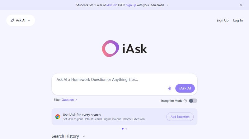 iAsk.Ai 是一个先进的免费AI搜索引擎，提供即时、准确和事实性的答案，帮助用户进行学术研究、作业辅导和问题解答。-SOAI.IM