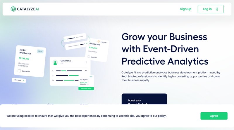 Catalyze AI是一个预测分析业务发展平台，帮助房地产专业人士识别高转化机会并快速发展业务。-SOAI.IM