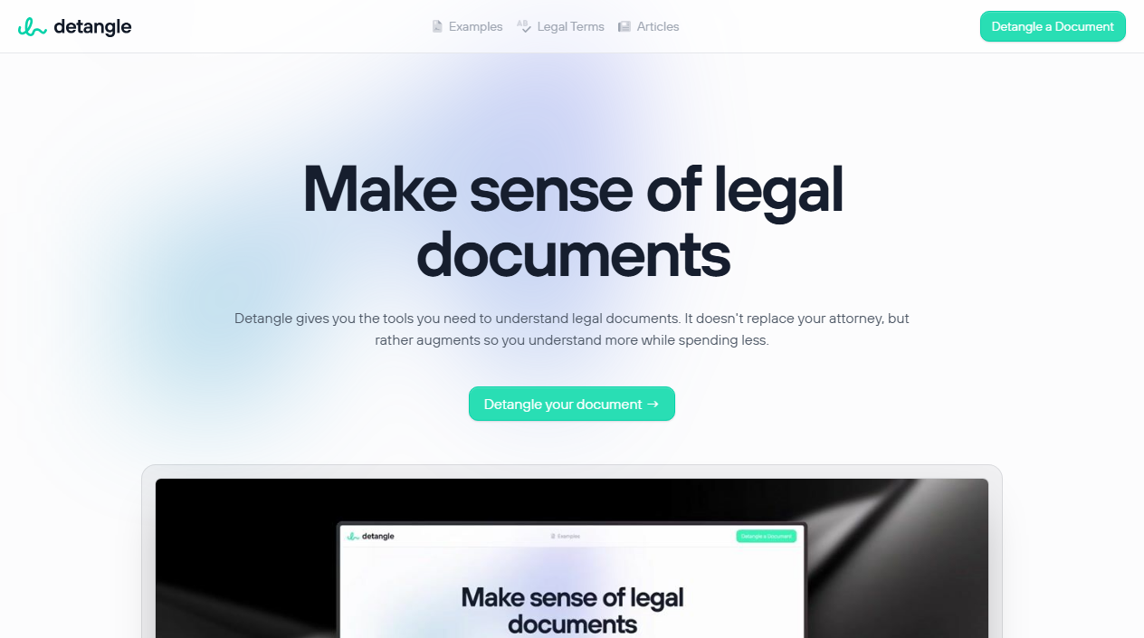 Detangle 提供工具帮助用户理解法律文件，简化法律术语，节省法律费用。-SOAI.IM