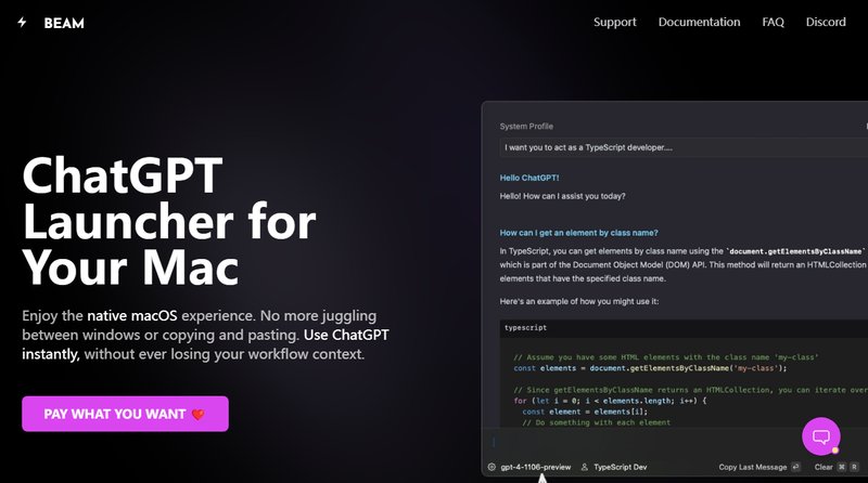 Beam是一款专为macOS设计的ChatGPT应用，提供原生体验，提升工作效率。-SOAI.IM
