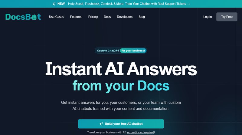 DocsBot AI 提供基于文档的定制化聊天机器人服务，帮助企业快速获取AI驱动的即时答案。-SOAI.IM