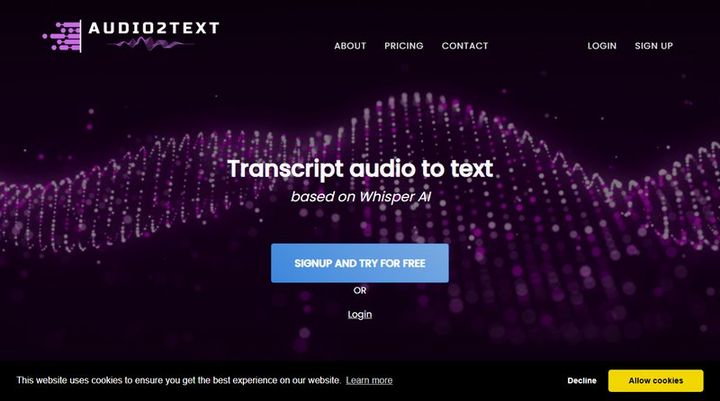 Audio2Text是一个基于Whisper AI的音频转文本服务，支持多种语言和音频格式，提供高精度的转录服务。-SOAI.IM