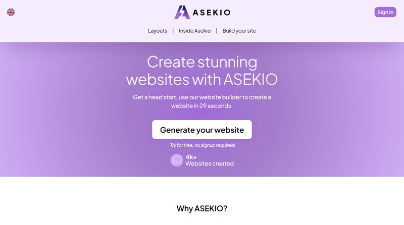 Asekio是一个AI驱动的网站构建器，帮助用户快速创建和发布网站。-SOAI.IM