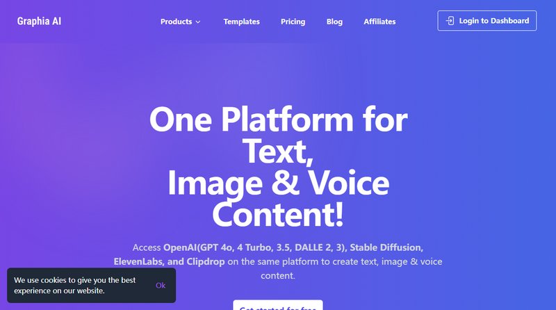 Graphia AI 是一个集成了多种AI模型的平台，支持文本、图像和语音内容的创作。-SOAI.IM