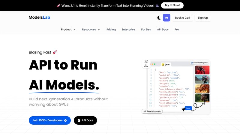 ModelsLab是一个面向开发者的AI和机器学习API平台，提供图像生成、视频合成、音频生成、3D模型创建等多种AI服务。-SOAI.IM