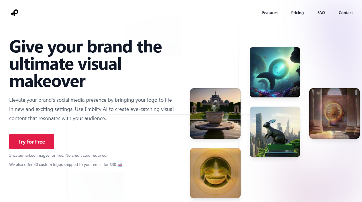Emblify AI 提供品牌视觉升级服务，通过AI技术将品牌标志融入多样化场景，提升社交媒体表现。-SOAI.IM