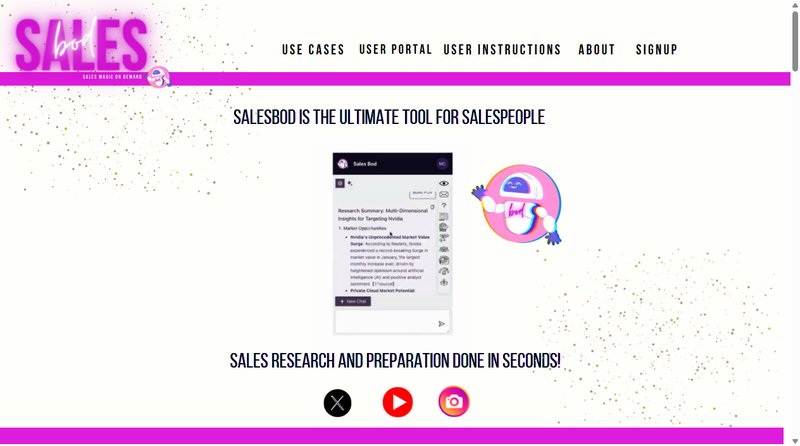 Salesbod是一款专为销售人员设计的工具，旨在提高销售研究和准备的效率。-SOAI.IM