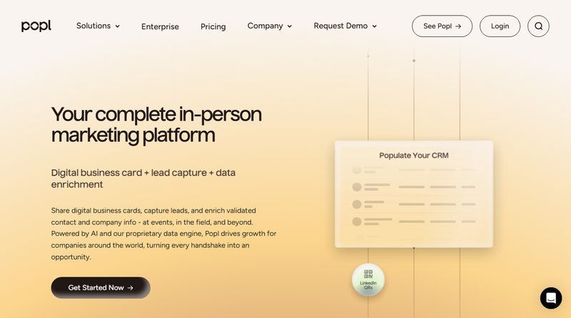 Popl是一个数字商务名片平台，为团队和个人提供现代化的商务解决方案，包括数字名片、活动线索捕获和数据丰富功能。-SOAI.IM