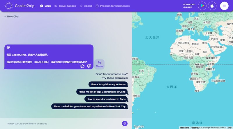 Copilot2trip 是一个免费的AI驱动的个人旅行助手，帮助用户规划旅行行程并提供旅行指南。-SOAI.IM