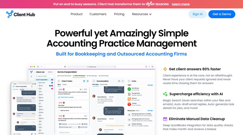 Client Hub是一款专为会计和簿记公司设计的AI驱动实践管理平台，旨在简化工作流程、提升客户体验并提高团队协作效率。-SOAI.IM
