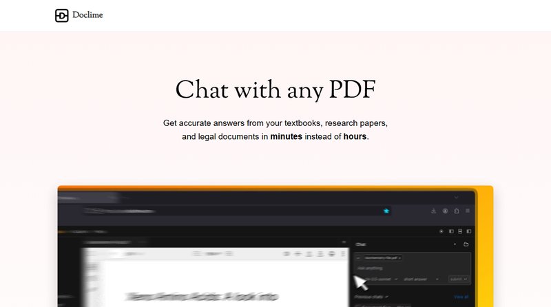 Doclime 是一个可以与任何 PDF 文件聊天的工具，帮助用户快速从文档中获取准确答案。-SOAI.IM