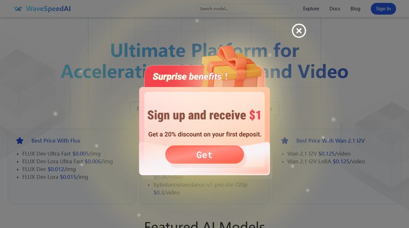 WaveSpeedAI是一个专注于加速AI图像和视频生成的平台，提供多种高性能模型和实惠的价格。-SOAI.IM