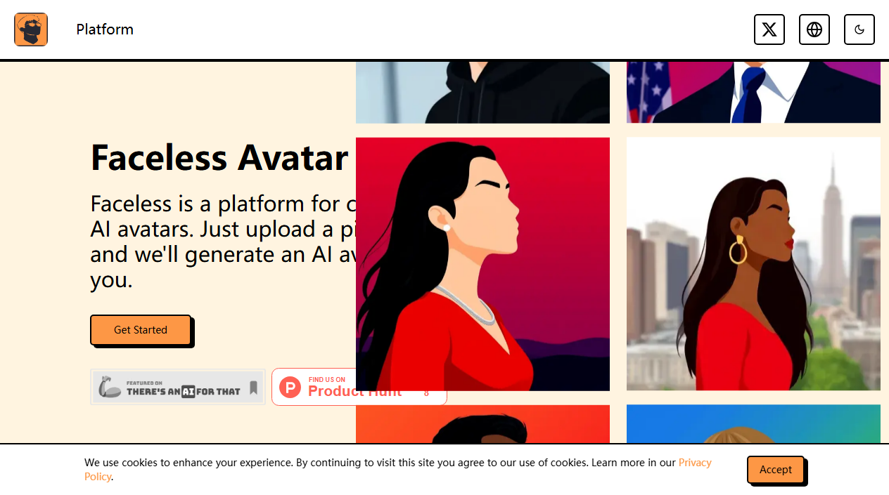 Faceless Avatar是一个AI头像生成平台，用户只需上传一张照片即可生成AI头像。-SOAI.IM