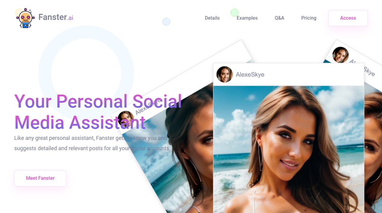 Fanster.ai 是一个个人社交媒体助手，帮助用户生成个性化的社交媒体内容。-SOAI.IM