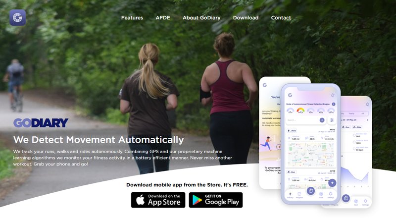 GoDiary是一款独特的健身应用，能够自动检测用户的运动，无需用户输入即可准确跟踪跑步、步行和骑行等活动。-SOAI.IM