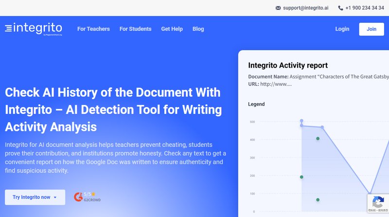 Integrito是一款AI文档分析工具，帮助教师防止作弊，学生证明贡献，机构促进诚信。-SOAI.IM