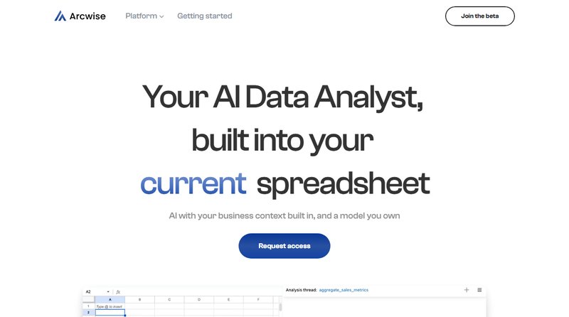 Arcwise是一个集成在电子表格中的AI数据分析平台，旨在提升数据处理和分析的效率。-SOAI.IM