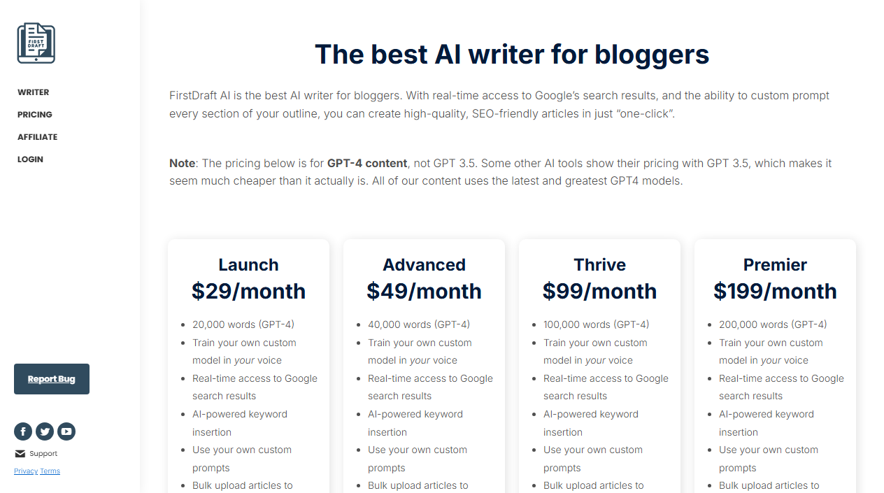 FirstDraft AI 是一款专为博主设计的最佳AI写作工具，提供实时访问Google搜索结果和自定义提示功能，能够一键生成高质量、SEO友好的文章。-SOAI.IM