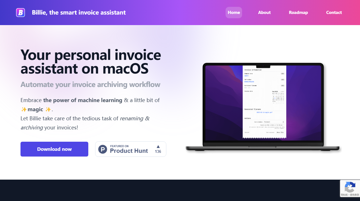 Billie是一款macOS上的智能发票助手，帮助用户自动化发票归档工作流程。-SOAI.IM